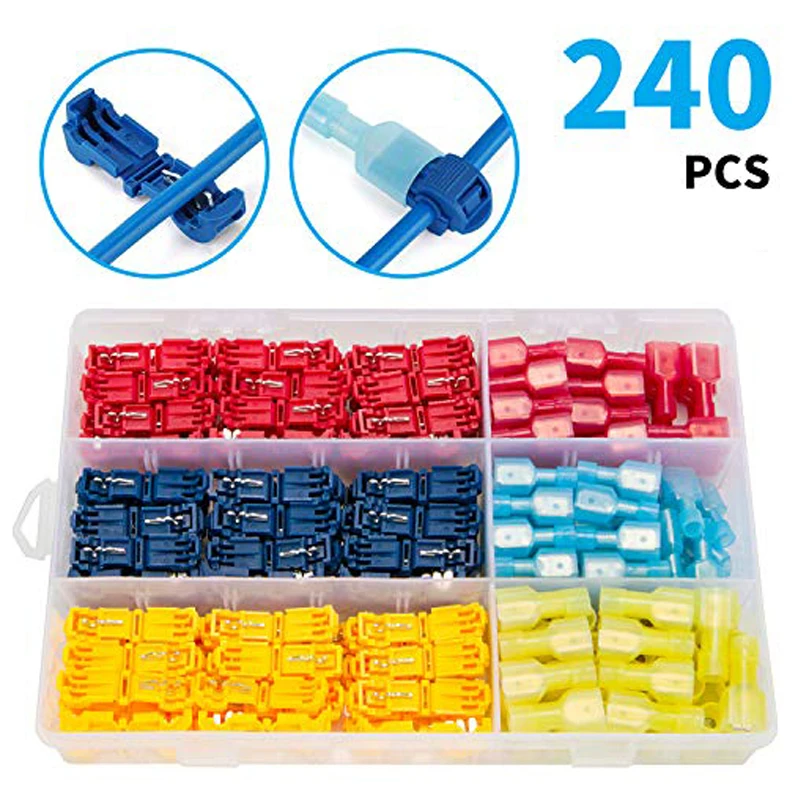 120/240PCS T-Tap Connector Quick Electrical Cable Connector Snap Splice ...