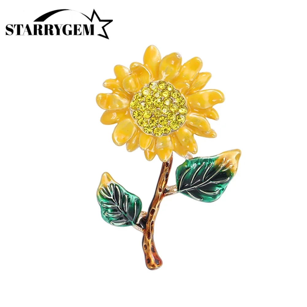 Enamel-Sunflower-Pin-for-Women-Rhinestone-Sunflowers-Brooches-Plant ...