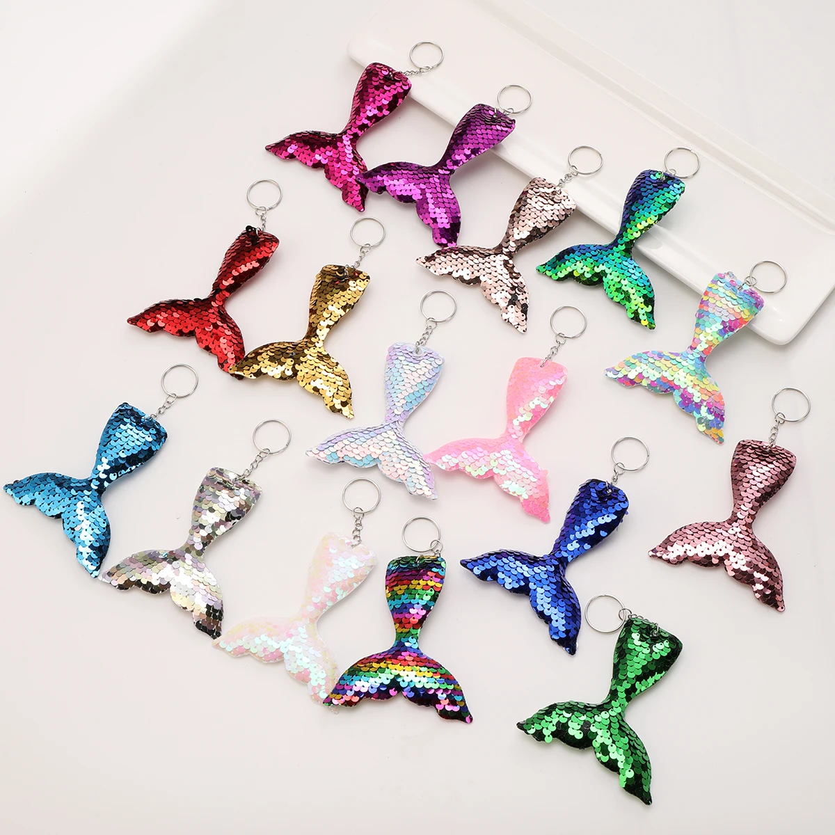 16pcs-Glitter-Reversible-Sequins-Mermaid-Tails-Keychain-Cute-Cartoon ...