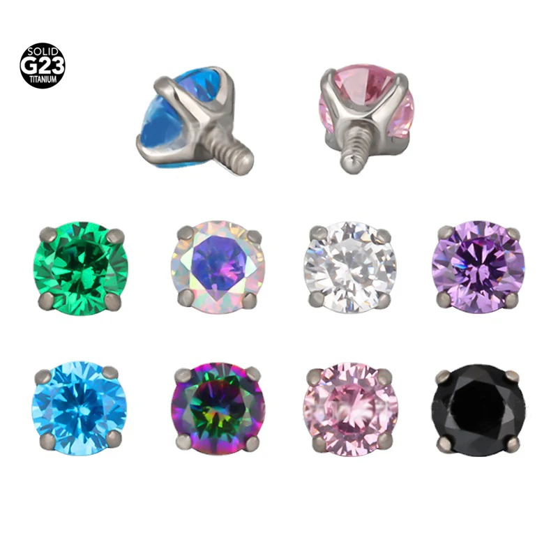 2Pc-ASTM-F136-Titanium-Dermal-Top-Piercing-Zircon-Internally-Threaded ...