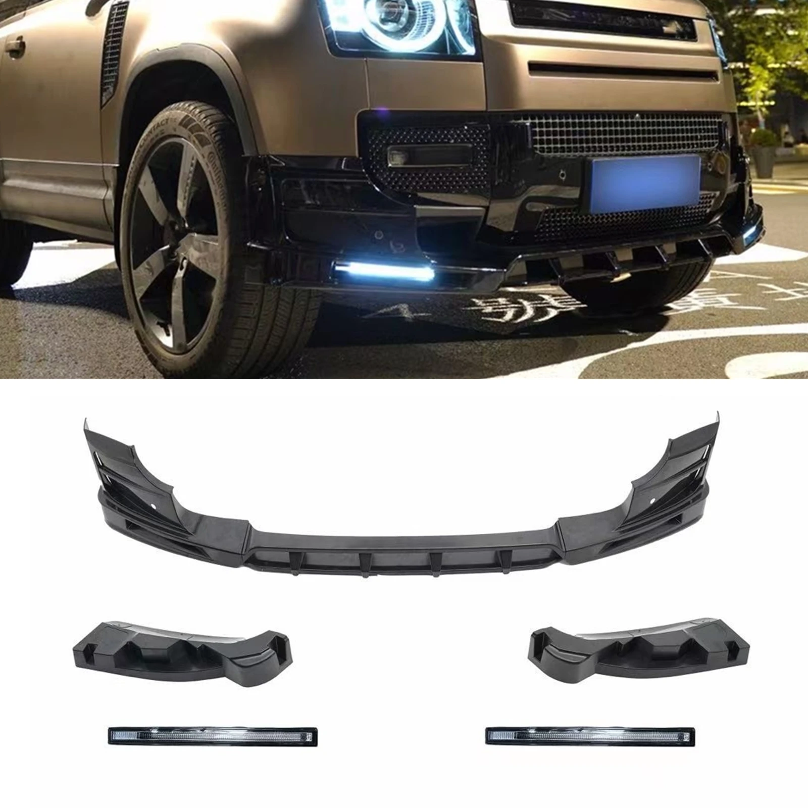 Front-Bumper-Spoiler-Lip-Blade-Lower-Guard-with-Light-For-Land-Rover ...