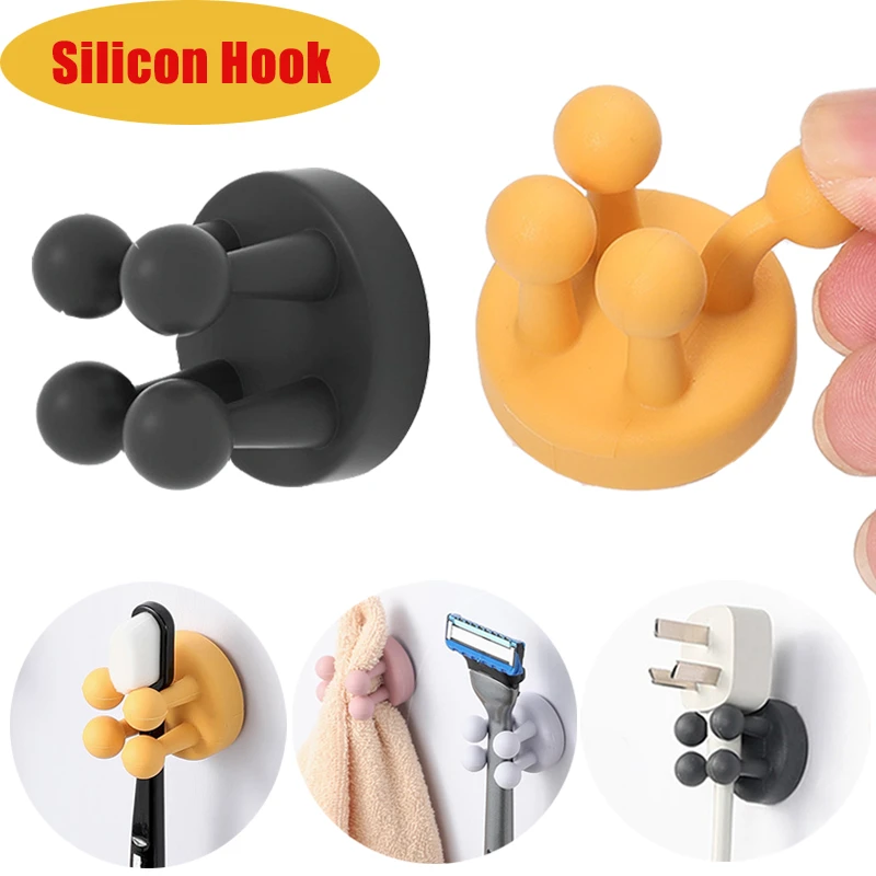 Ins Silicon Razor Holder Self Adhesive Toothbrush Key Towel Hanger Hook ...