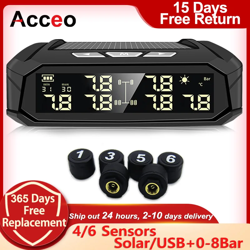 Acceo-K11-Car-TPMS-Tyre-Pressure-Monitoring-System-Solar-Power-Digital-LCD-Display-Auto-Security ...