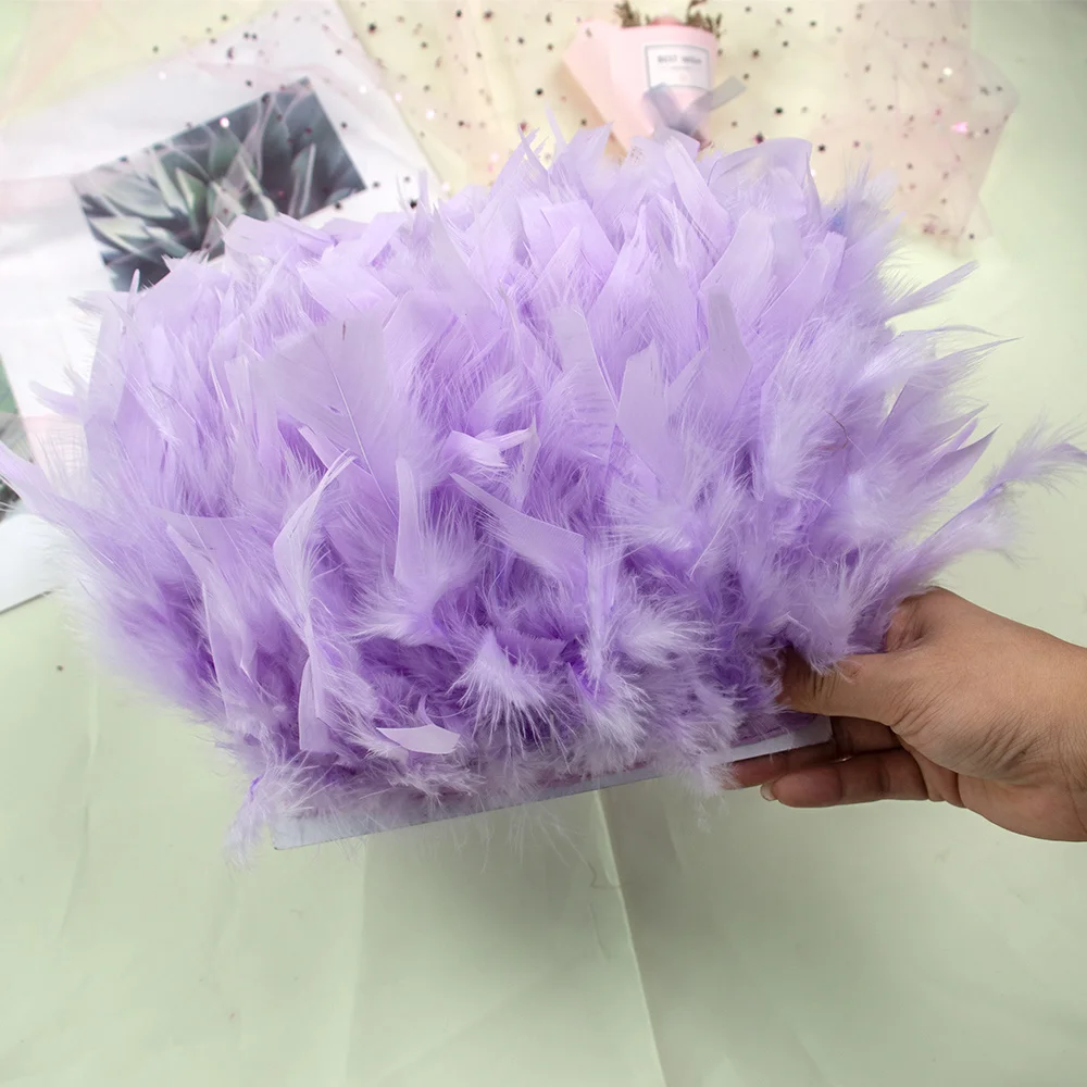 1M Multicolor Turkey Feather Trim Fringe Fluffy Stripped Plumas Ribbon ...