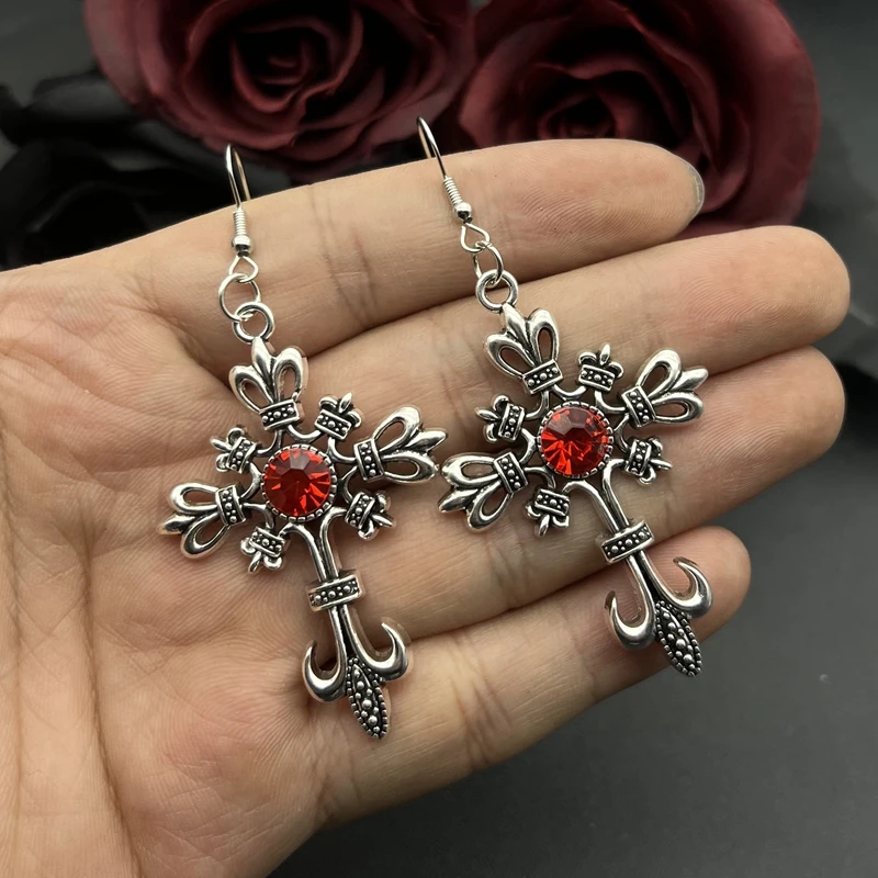 Ornate-Gothic-Cross-Earrings-Hip-Hop-Rock-Cross-Red-Oil-Drip-Crystal-Earrings-Aesthetic ...