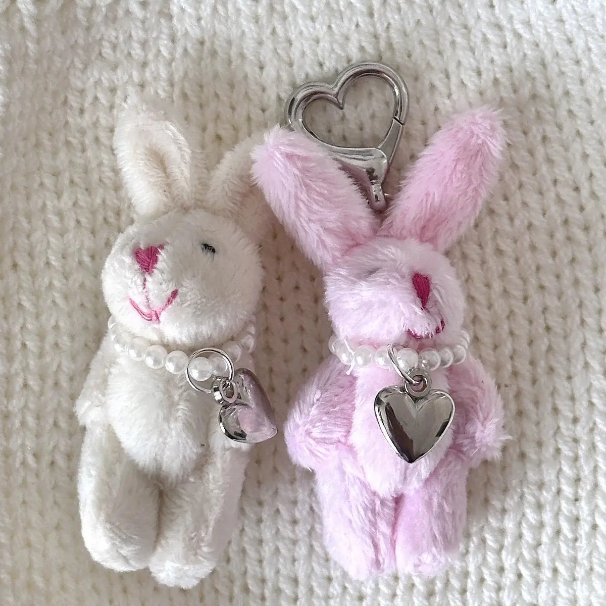 Y2K-Handmade-Pink-Rabbit-Keychain-Love-Heart-Beaded-Key-Ring-Plush-Doll ...