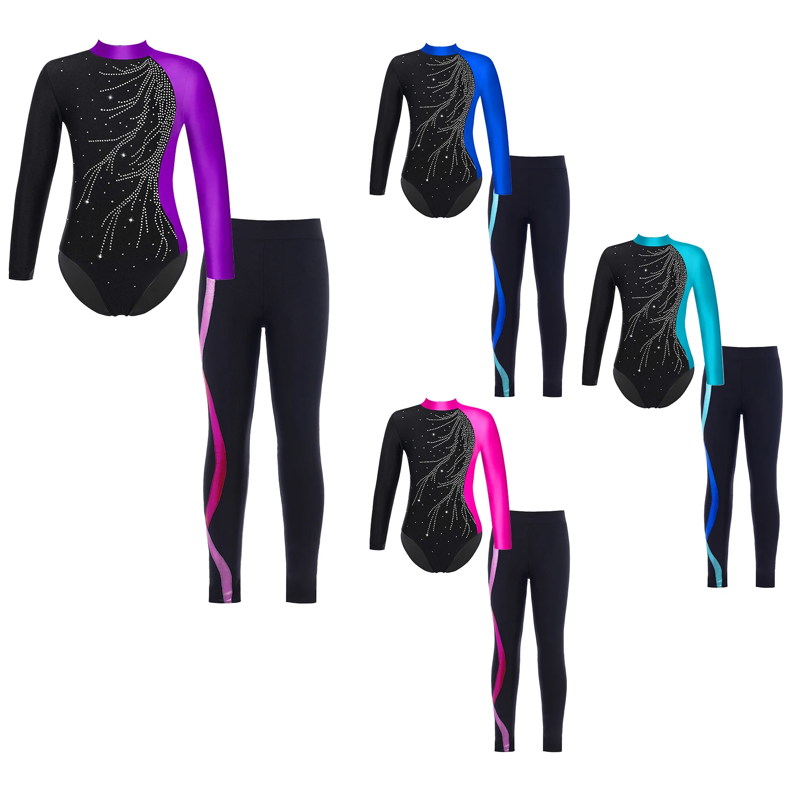 Kids-Girls-Ballet-Dance-Unitards-Long-Sleeve-Shiny-Rhinestones-Adorned ...