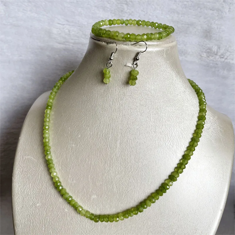 4-6MM-Faceted-Peridot-Natural-Stone-Jewelry-Sets-Bead-Necklace-Earrings ...