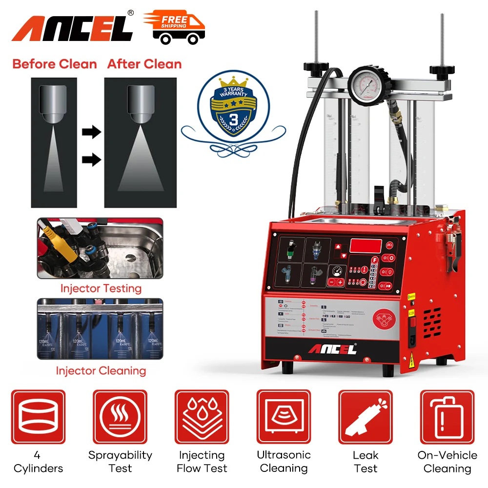 ANCEL-AJ400-4-Cylinder-110V-220V-Fuel-Injector-Tester-Cleaner-Injector ...