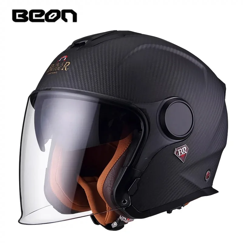 BEON-BR23-Carbon-Fiber-3-4-Retro-Half-Helmet-Open-Face-Motorcycle ...