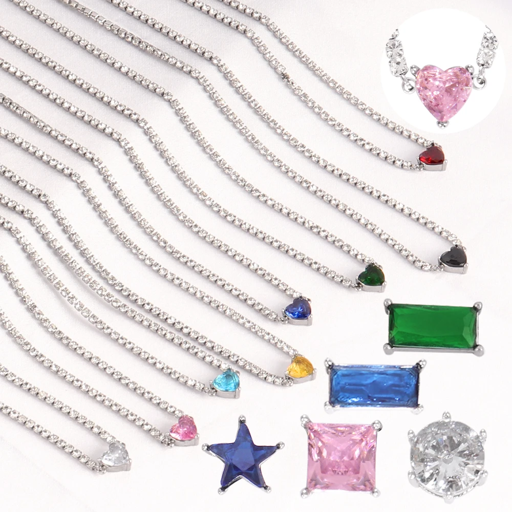 Stainless-Steel-Necklace-For-Women-Necklace-Colorful-Zircon-Chain-Shiny ...