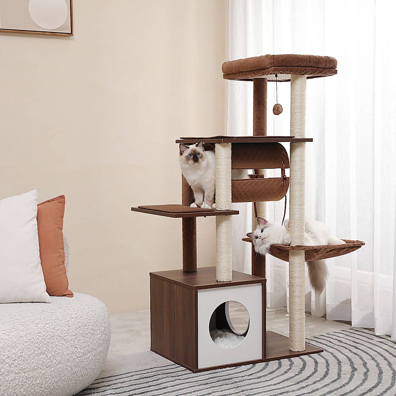 Fast-Delivery-Multi-Level-Cat-Tree-with-Scratching-Post-Condo-Wood-Cat ...