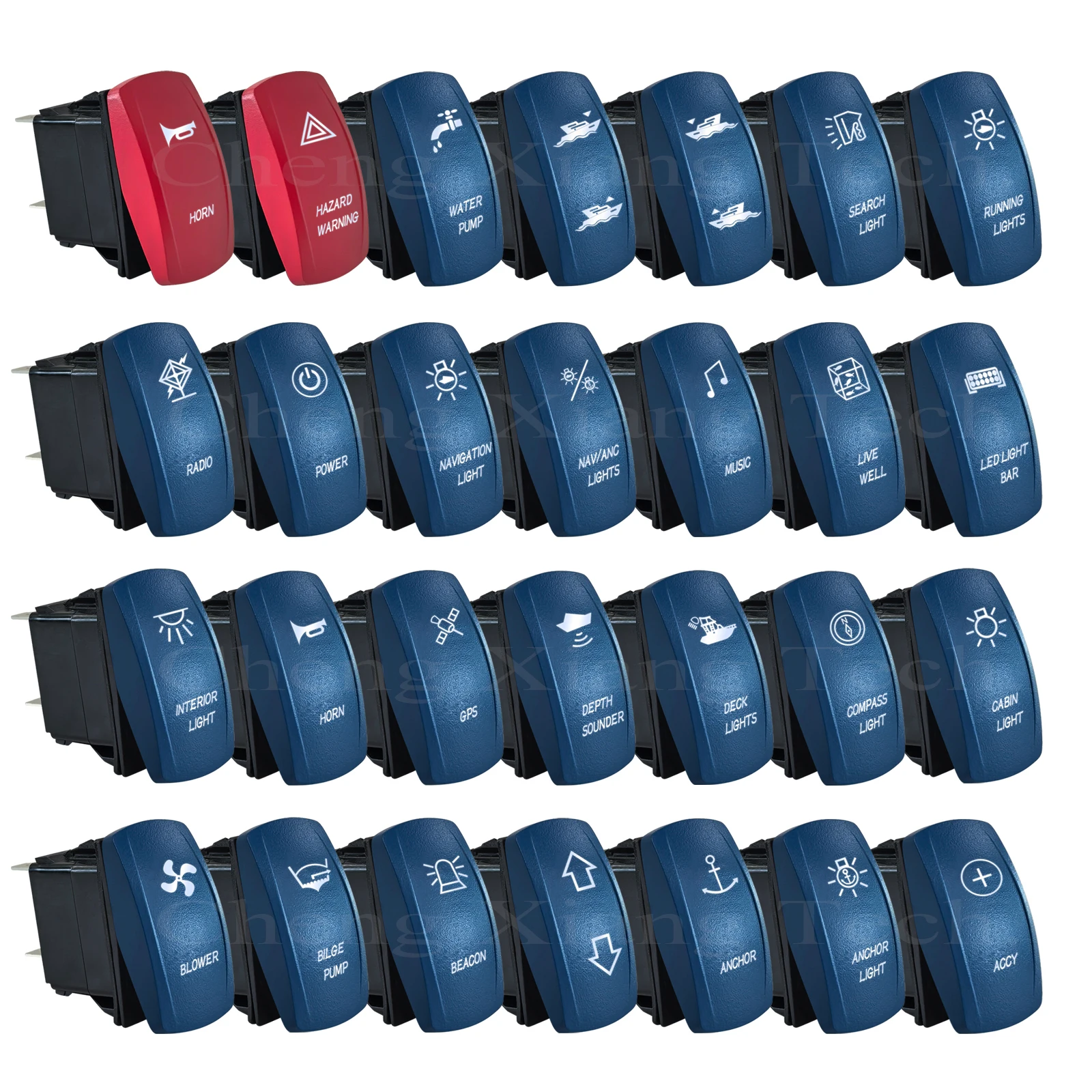 12V/24V Waterproof Marine Rocker Switch Blue Button with White Light ...