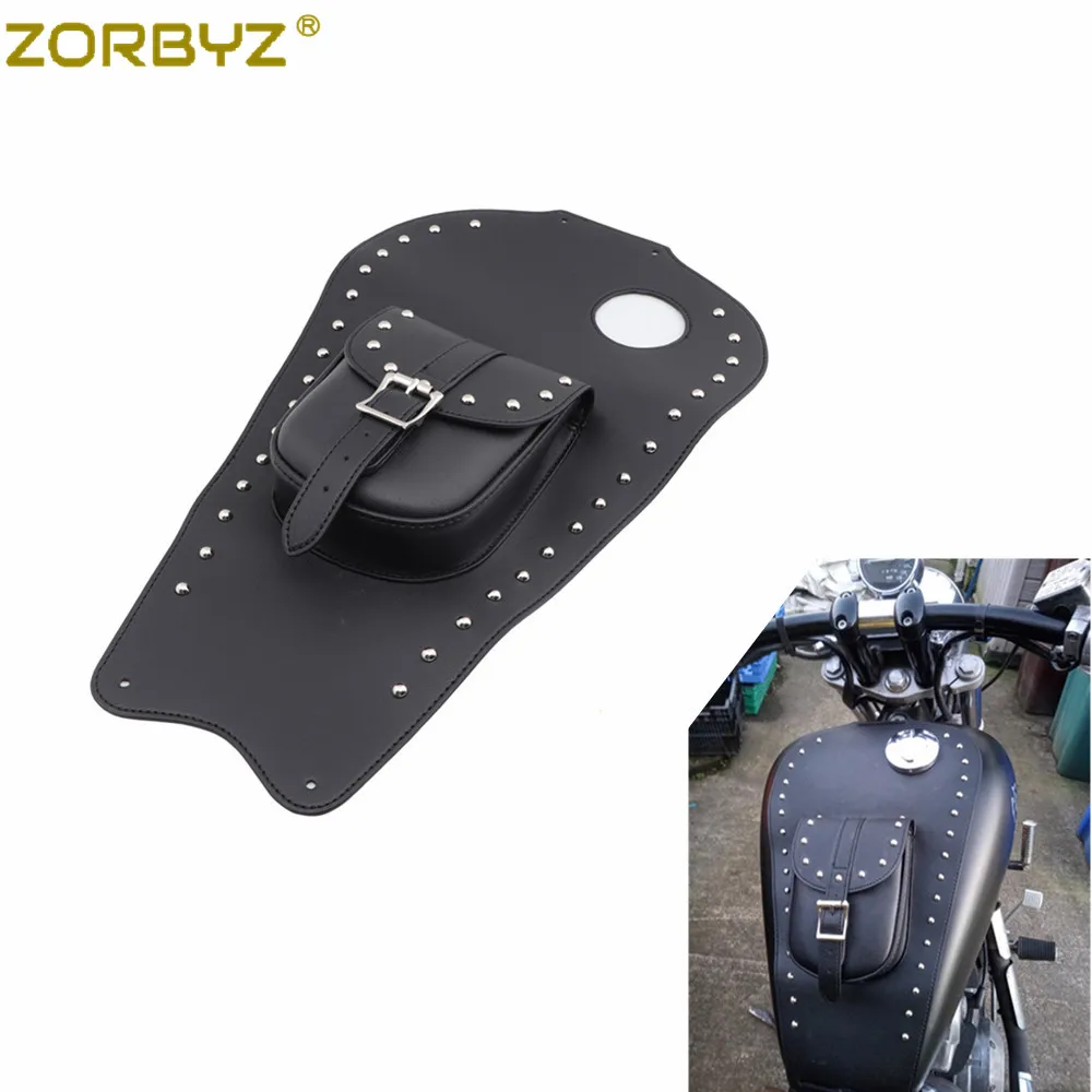 ZORBYZ Motorcycle Black Artificial Leather Tank Cap Panel Cover Pad Bag ...