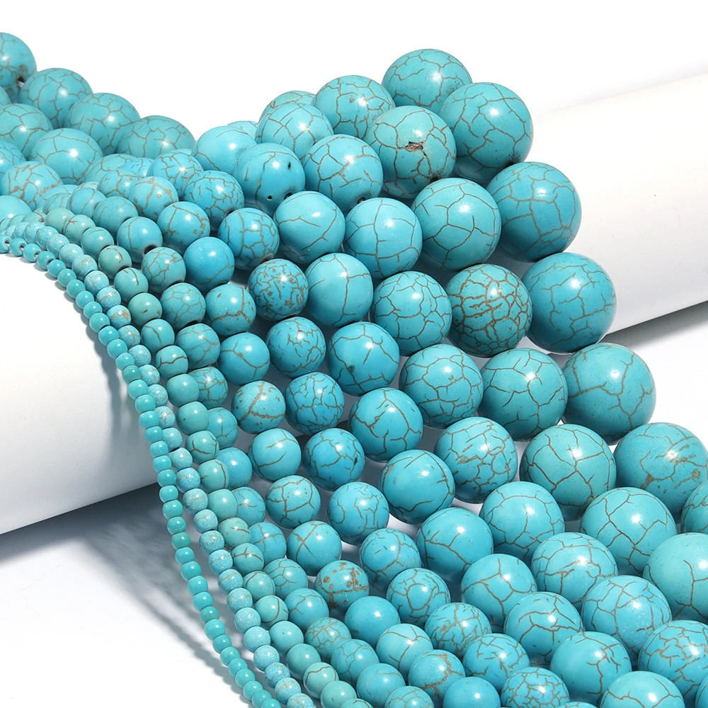 1 Strand Blue/White Color Turquoise Beads Natural Stone Beads Loose ...