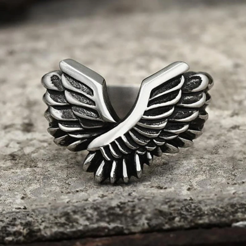 Gothic Man Hawk Angel Wing Ring Silver Color Handmade Animal Eagle Punk ...