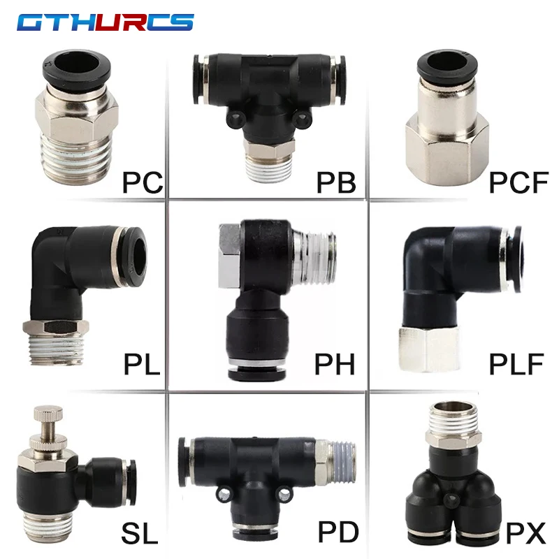 Pneumatic Air Connector Fitting PC/PCF/PB/PD/PH/PL/PLF/PX/SL 4mm 6mm 8/10mm Thread 1/8 1/4 3/8 1 ...
