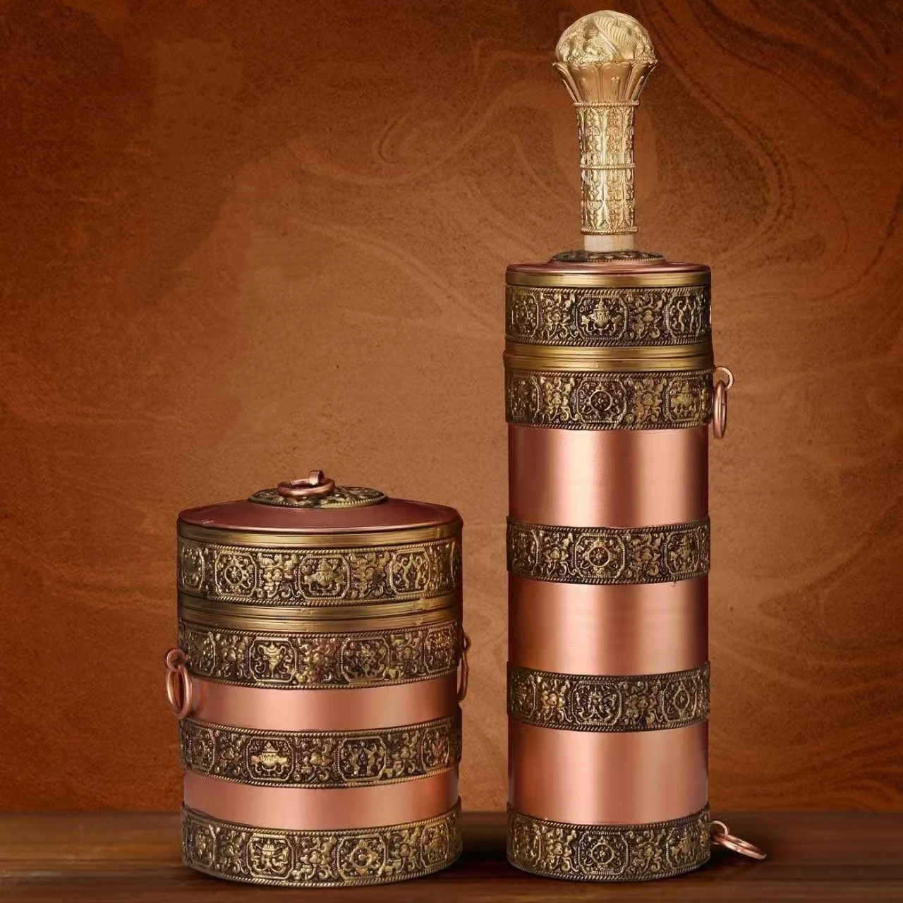 Nepal Copper Food Organizer Box,Tibetan Eight Auspicious Symbols Silver ...
