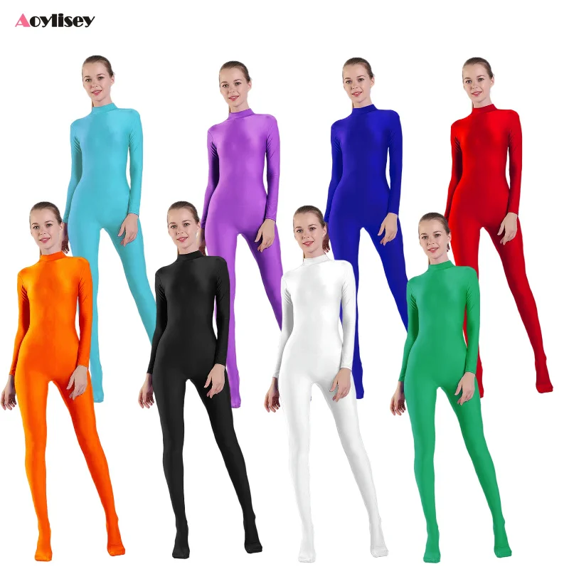 Women Footed Unitards Gymnastics Jumpsuit Long Sleeve Bodysuit Girls ...