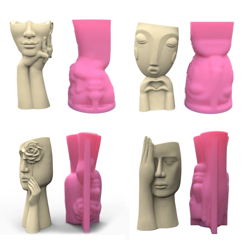 Abstract Face Flower Pots Mold Gypsum Epoxy Resin Molds Pen Holder ...