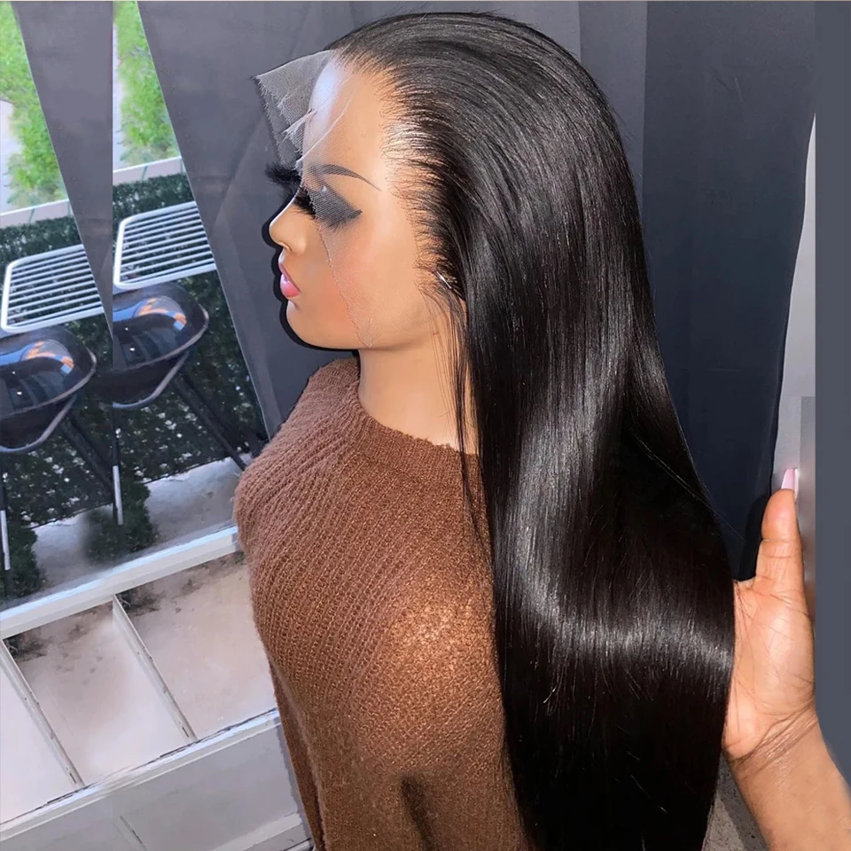 30 Inch Lace Front Wig Brazilian Bone Straight Human Hair Wig HD Transparent 13X4 Lace Frontal ...