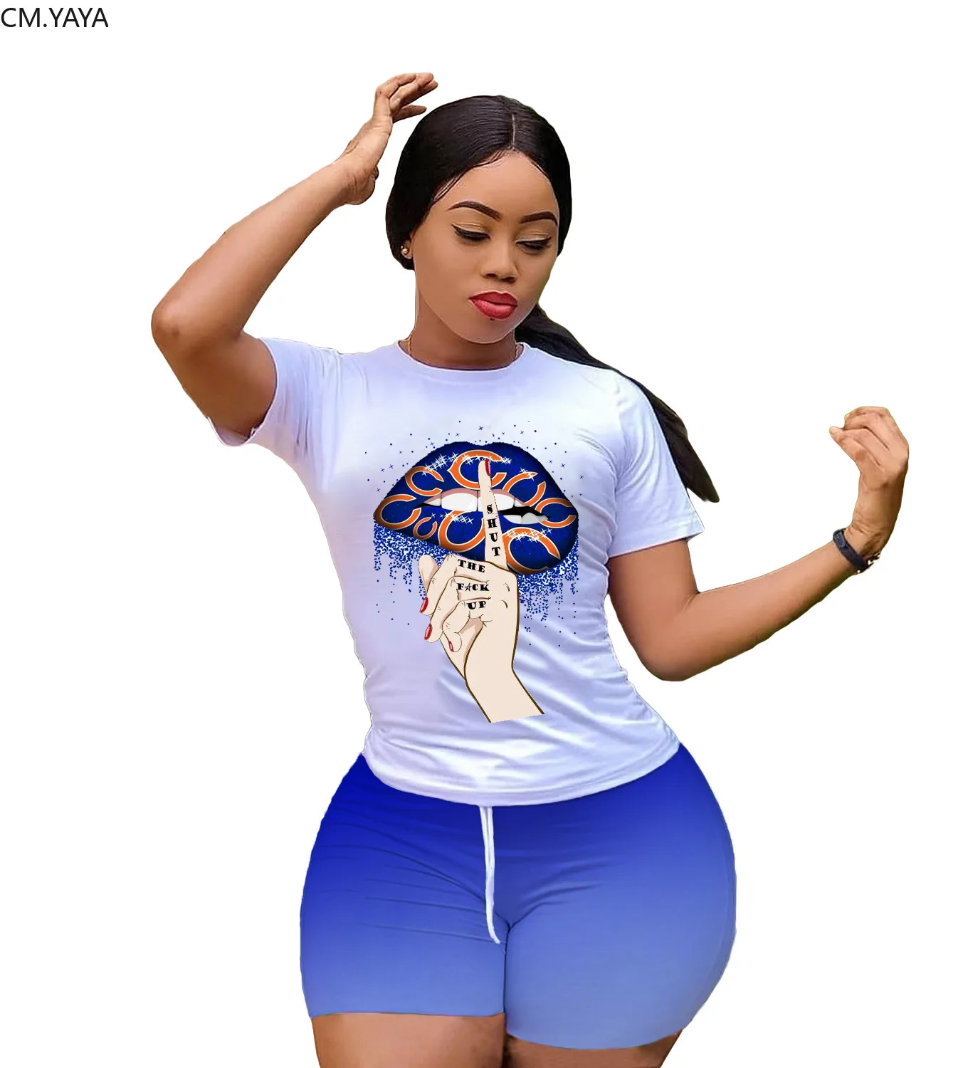 Cm Yaya Gradient Lips Women Set Two Pieces Sets Tracksuits T Shirt
