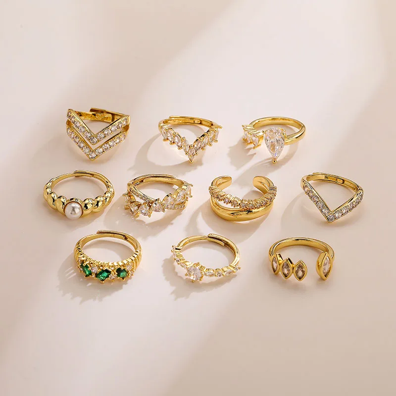 HECHENG-Gold-Plated-Cubic-Zircon-Rings-For-Women-Open-Size-Luxury ...