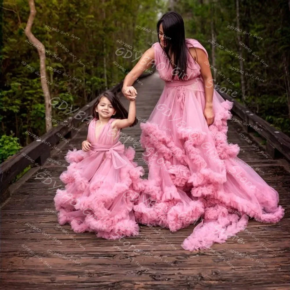 Customized Princess Mother and Daughter Dress V Neck Ruffles Tulle ...