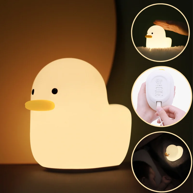 Cartoon Dumb Duck Silicone Light USB Rechargeable Bedroom Bedside Night ...
