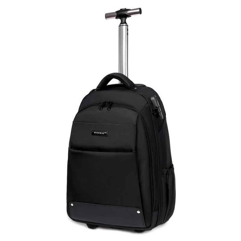 Men Travel Trolley Backpack With Wheels Large Capacity Wheeled Backpack ...