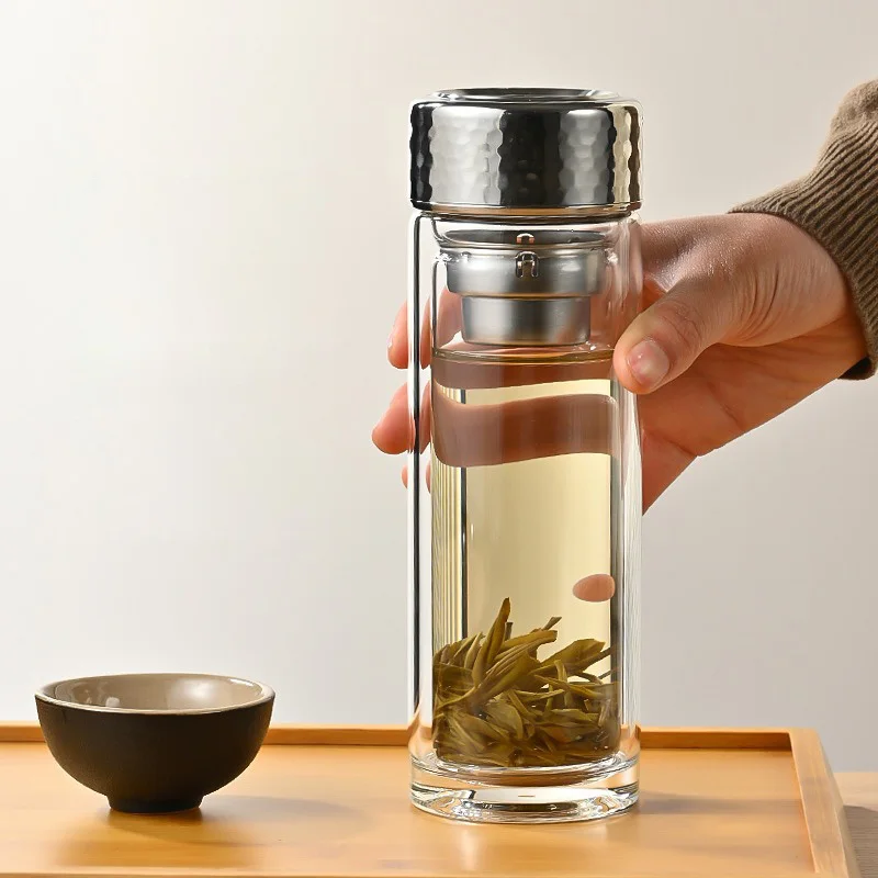 Tea Water Bottle High Borosilicate Glass Double Layer Tea Water Cup ...