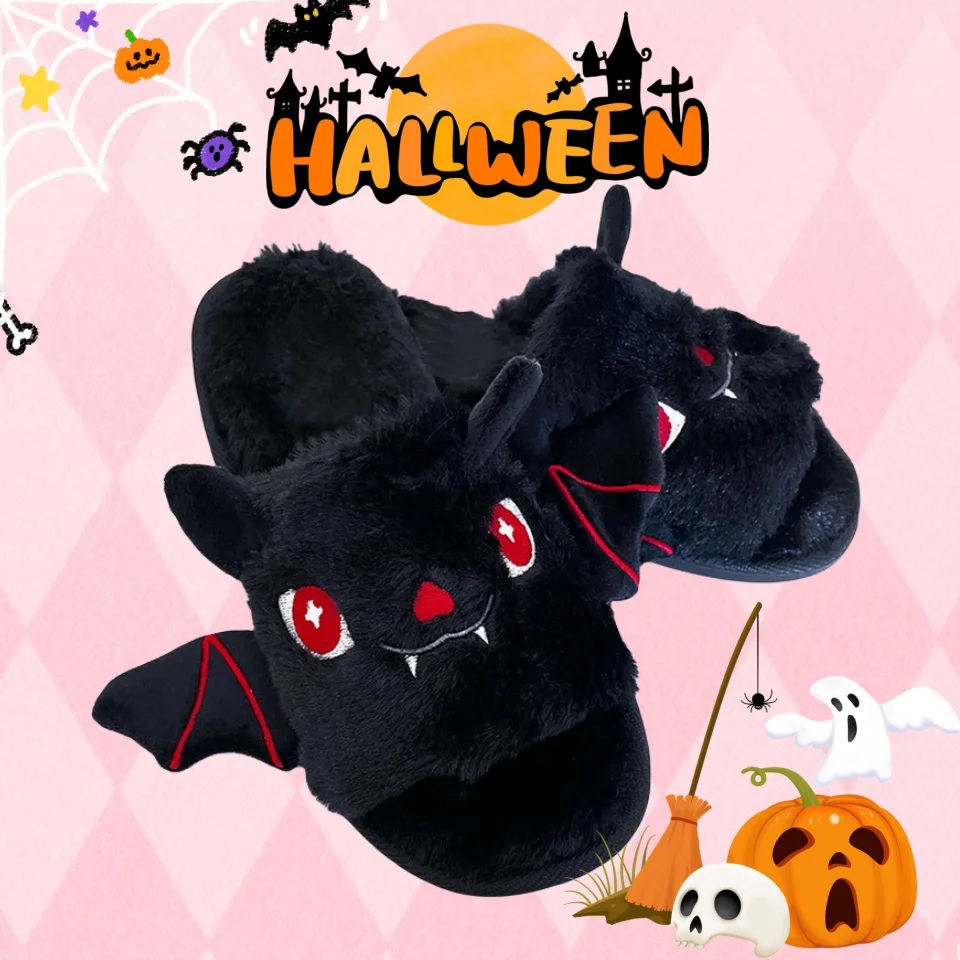Halloween-New-Bat-Slippers-Women-Plush-Shoes-Lightweight-Home-Silent ...
