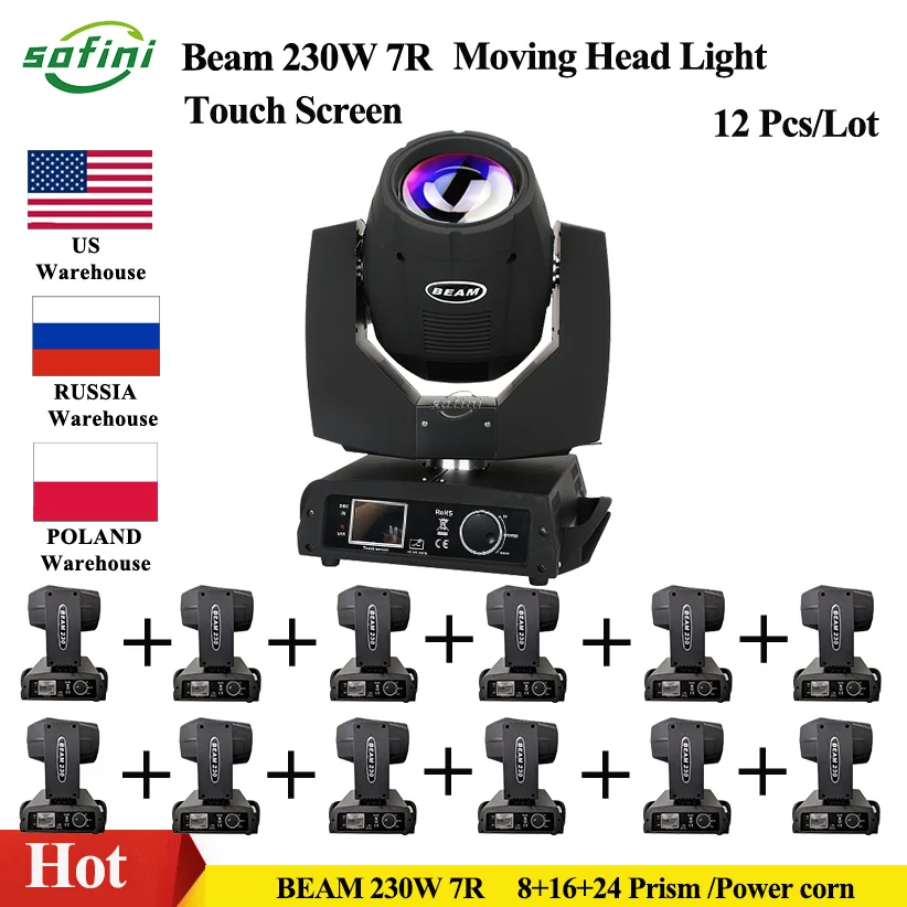12Pcs-Lot-Touch-Beam-230W-7R-Moving-Head-Lighting-With-Case-For ...