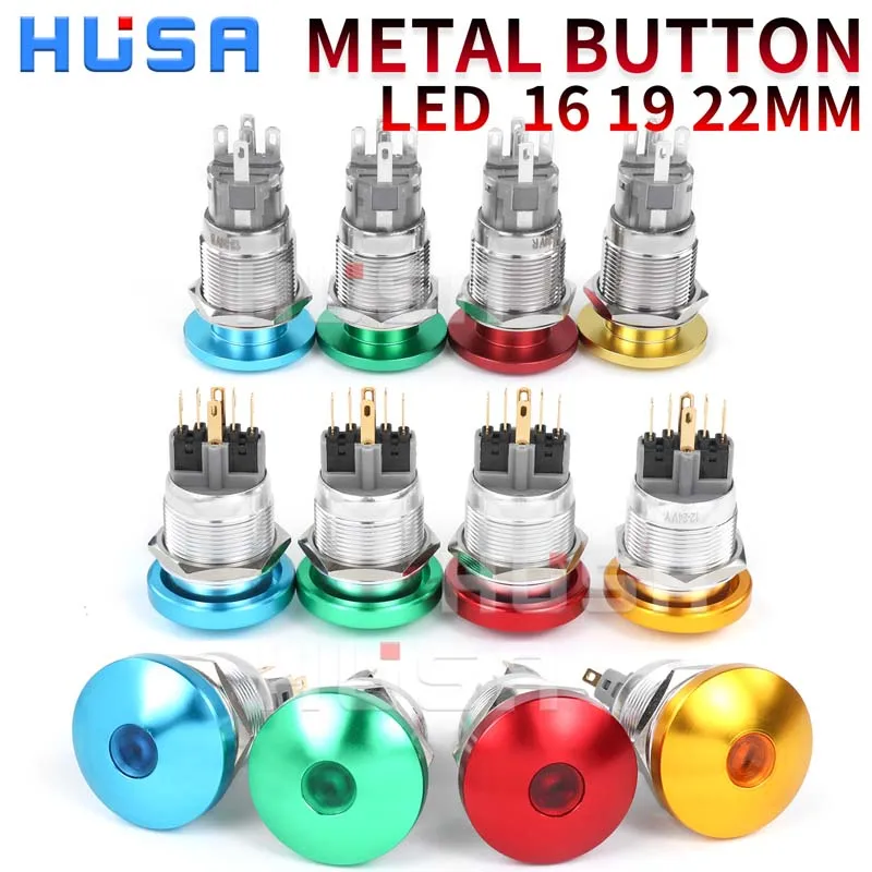 1PCS Led Push Button Switch 16 19 22mm Metal Mushroom Head Press Big Red Green Waterproof Self ...