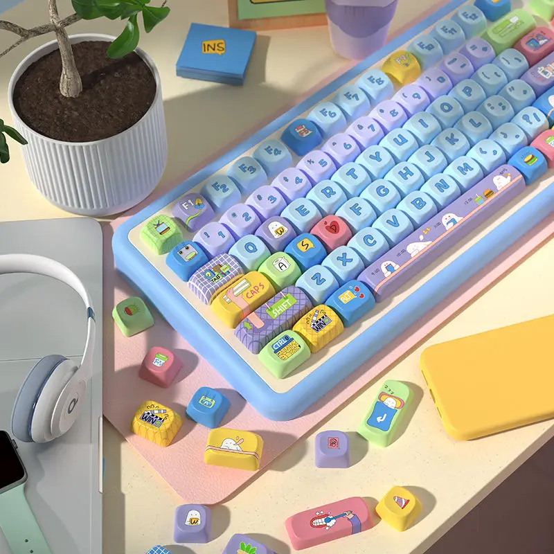 Blue-Keycaps-Work-Egg-Theme-PBT-MCA-Height-Cute-Creative-DIY-Mechanical ...