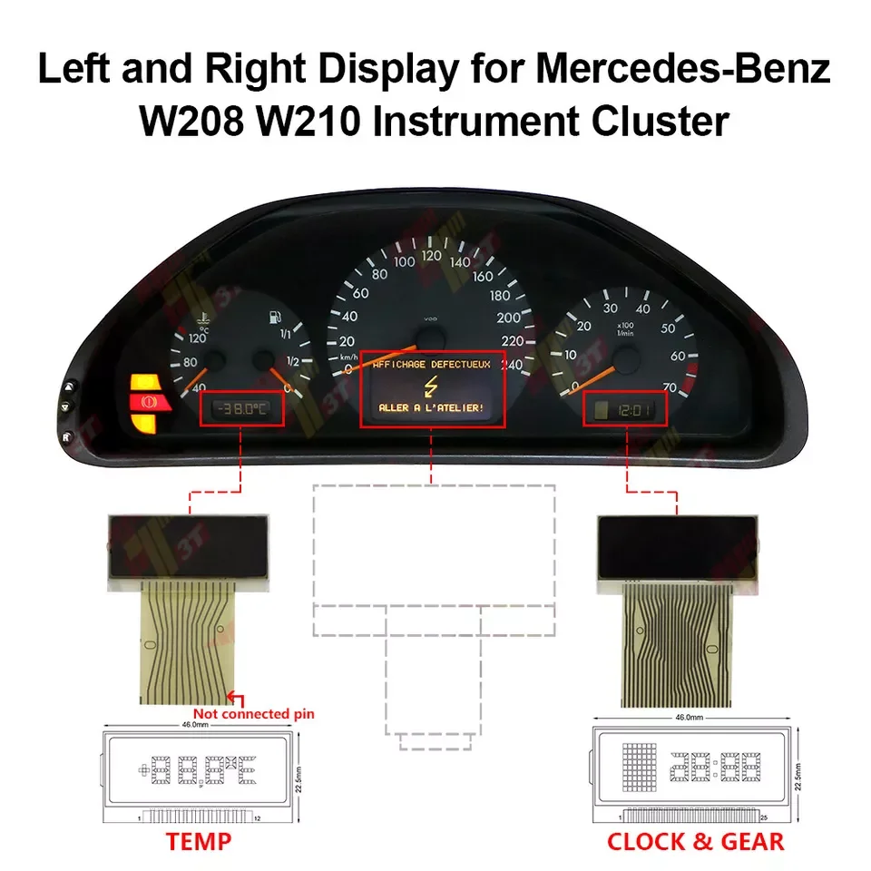 Temp and Clock Display for Mercedes W202 W208 W210 R170 Instrument ...