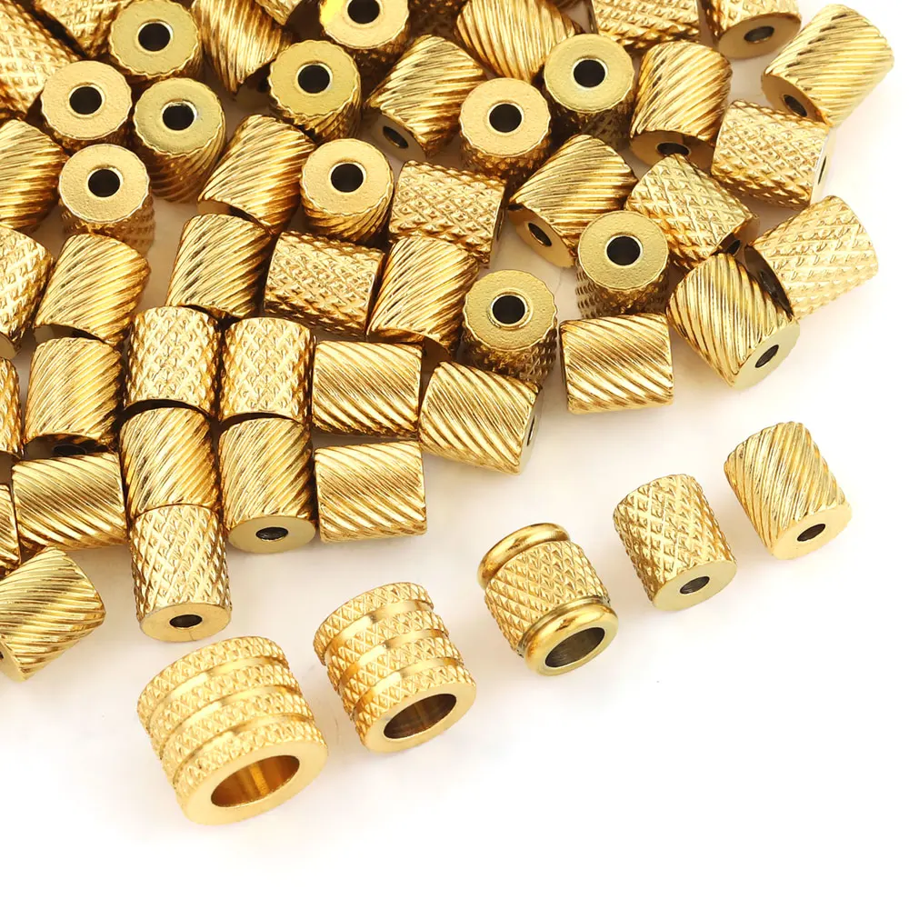 10pcs Stainless Steel Beads Round Texture Beads Charm For Jewelry ...