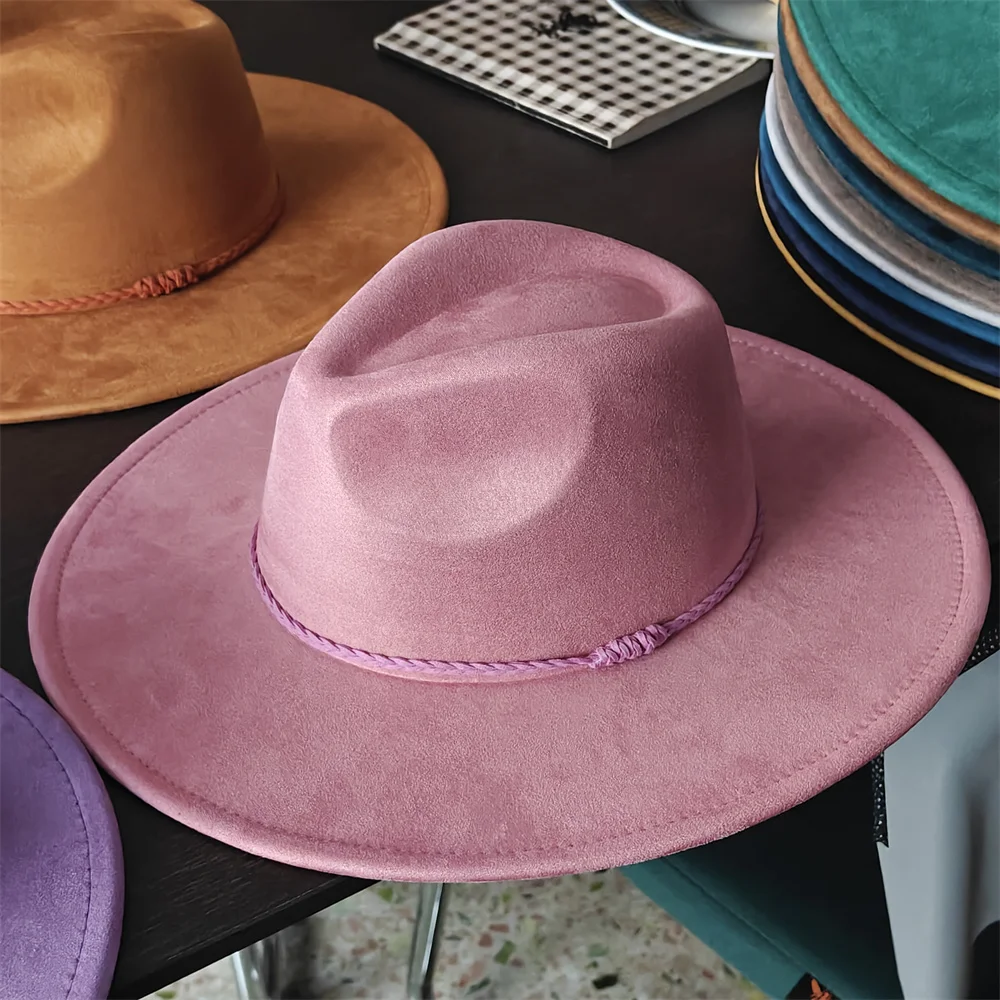 New color suede plain fedora hat unisex church jazz hat Panama felt hat ...