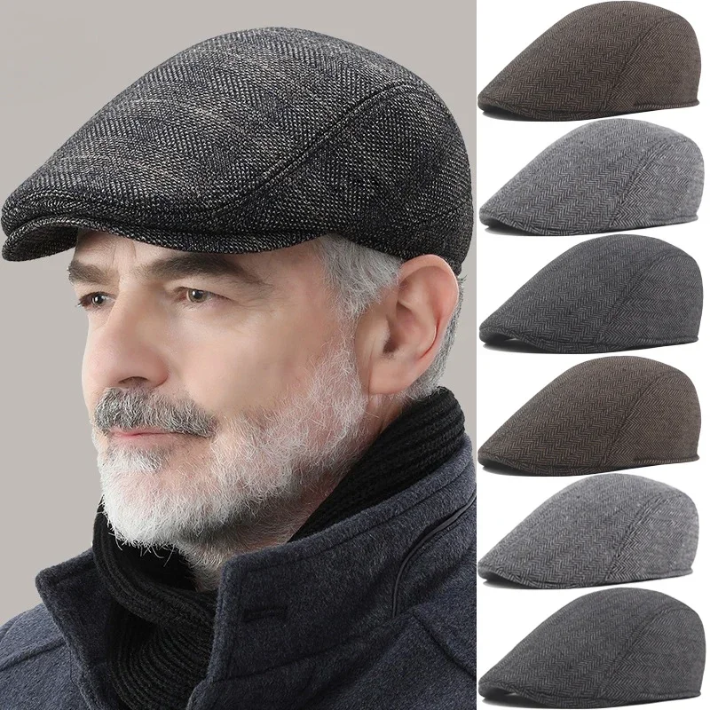 Fashion-Berets-Men-High-Quality-Autumn-Winter-Wool-Hat-Herringbone-Flat ...