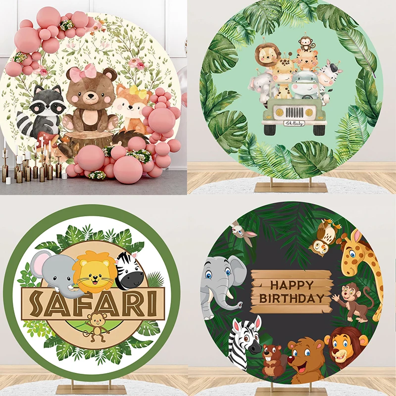 Woodland Animals Circular Photo Background Props Happy Wild One Baby ...