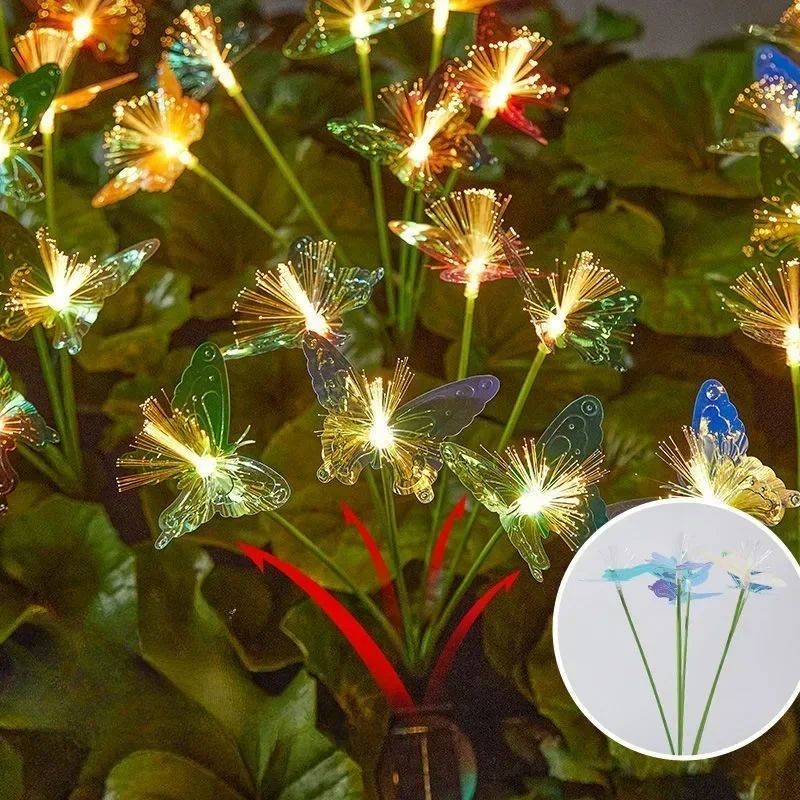 Outdoor Solar Butterfly Fiber Optic Flower Lights LED Garden Wedding ...