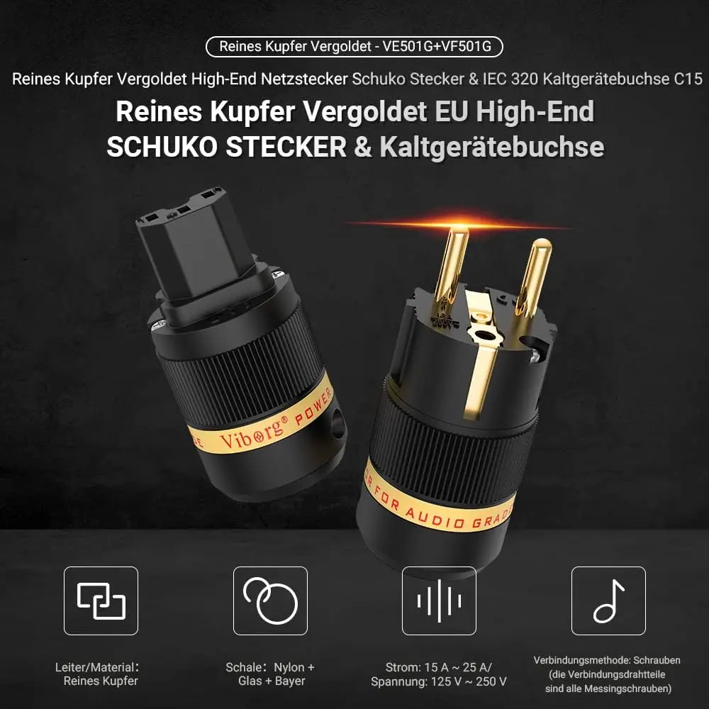 Viborg-VE501G-VF501G-99-99-Pure-Copper-24K-Gold-Plated-Schuko-Power ...