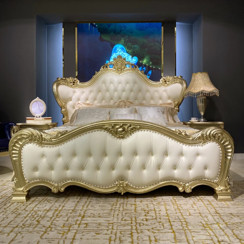 Twin-Queen-Double-Bed-Wood-Drawers-High-End-Headboard-Luxury-Double-Bed ...