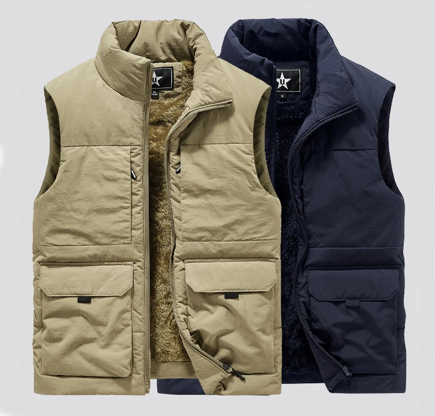 6XL-Men-Winter-Hot-Multi-pocket-Cotton-Cargo-Vest-Thickened-Plush ...
