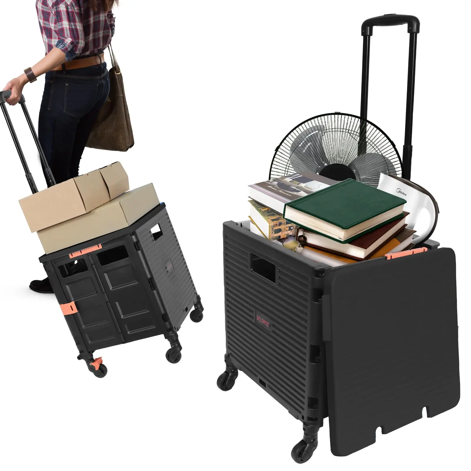 Rolling Crate Utility Cart Collapsible with Lid Wear-Resistant ...