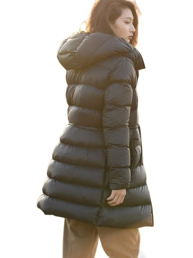 Winter-new-women-s-mid-length-down-jacket-zipper-black-navy-blue-women ...