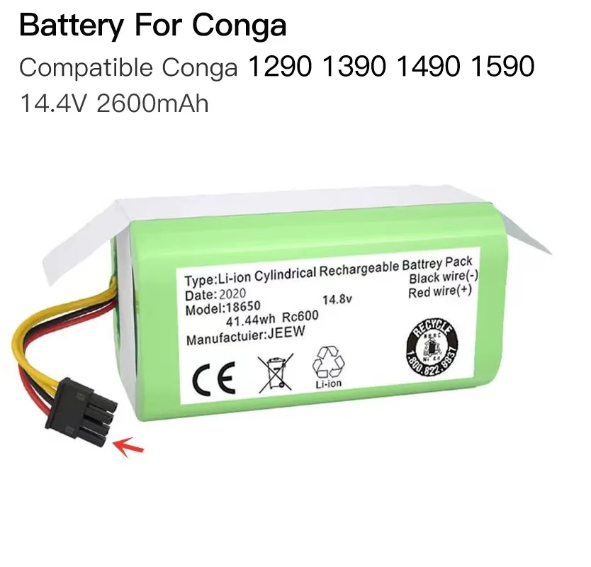 14.4V 2600mAh Li-ion Replacement Battery Compatible with Conga ...
