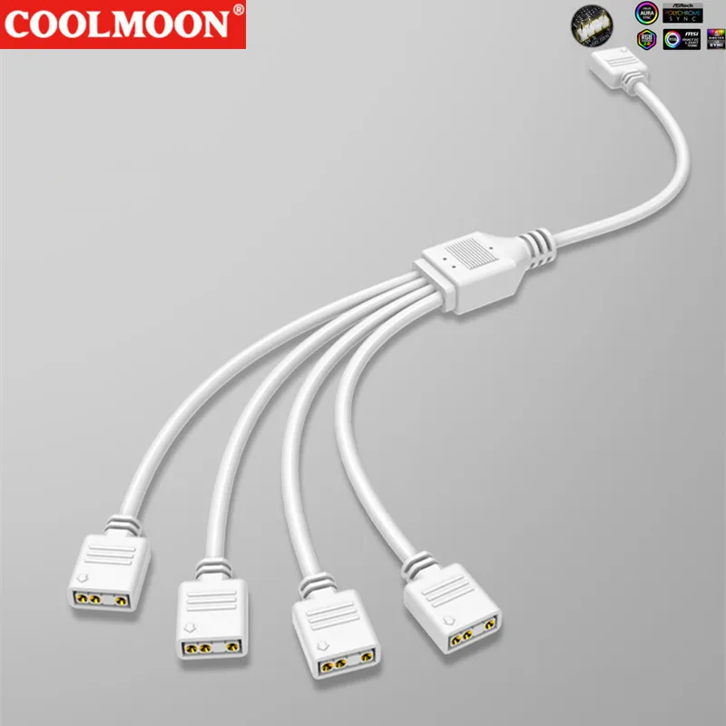 COOLMOON-White-30CM-5V-3Pin-ARGB-Extension-Cable-Adapter-1-to-1-2-3-4 ...