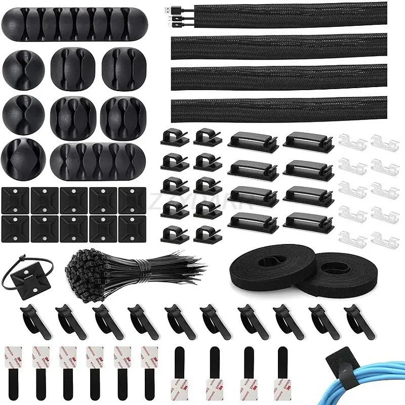 173-PCS-Cable-Management-Kit-Include-Organizer-Sleeve-Cord-Clips-Cable ...