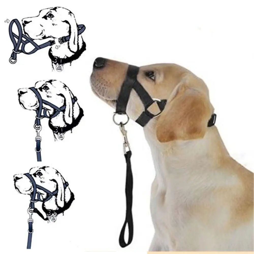 Adjustable-Anti-barking-Non-Pull-Dog-Muzzle-Dog-Halter-Leader-Harness ...